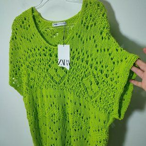 Zara | Sweaters | Zara Green Oversized Lace Knitting Top | Poshmark